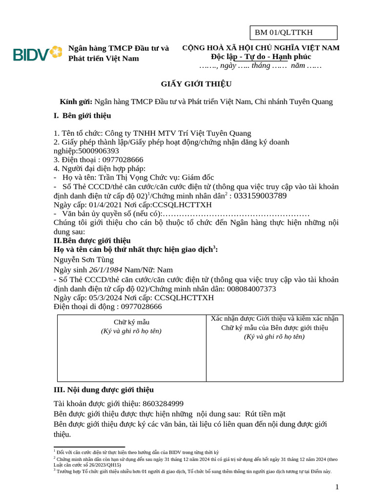 Giay Gioi Thieu Bidv | PDF