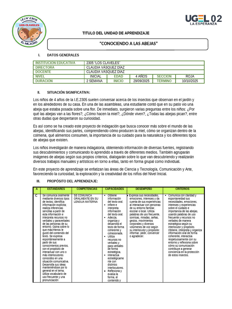 Unidad de Aprendizaje Las Abejas 2305 | PDF | Aprendizaje ...