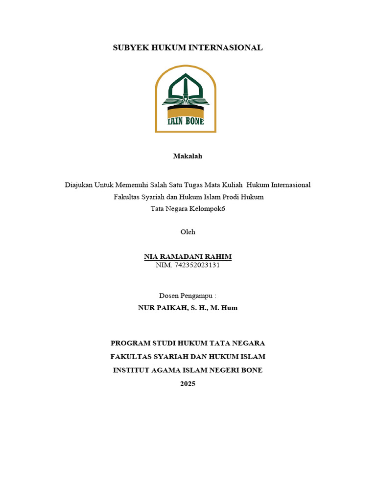 Subyek Hukum Internasional: Definisi dan Jenis | PDF