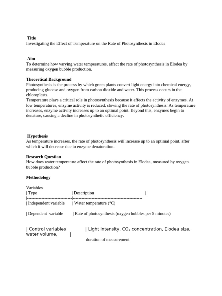 PBA Effect of Temp On Photosynthesis 5A, 5C & 5T - 064537 | PDF ...