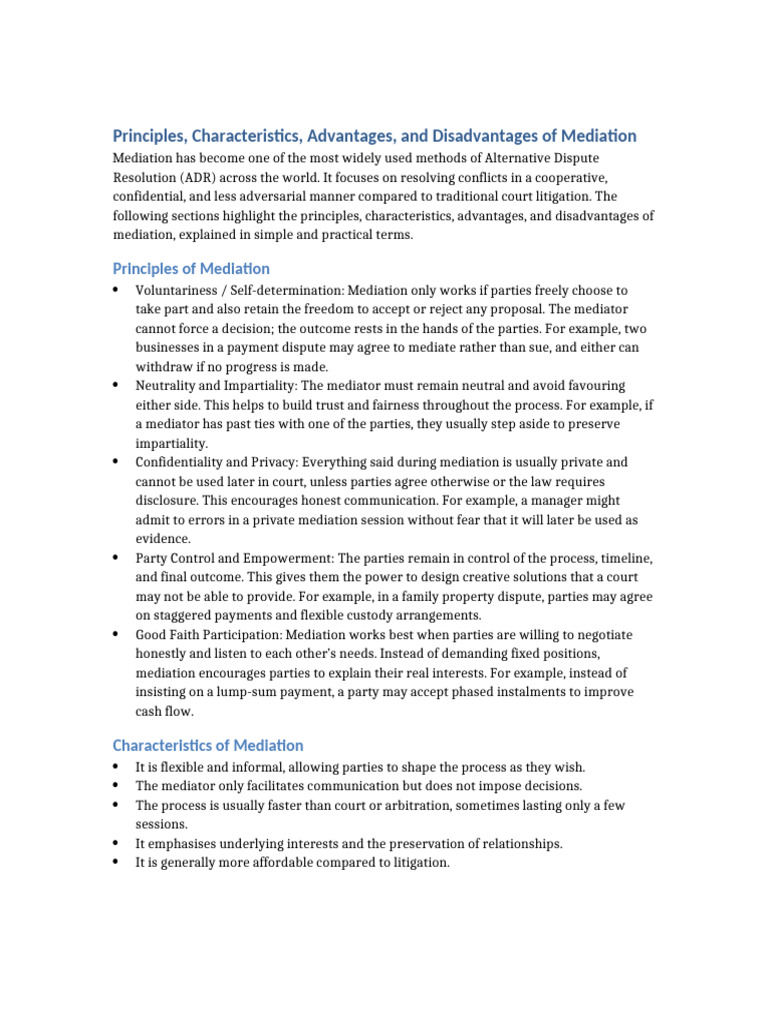 Mediation Principles and Characteristics | PDF | Mediation ...