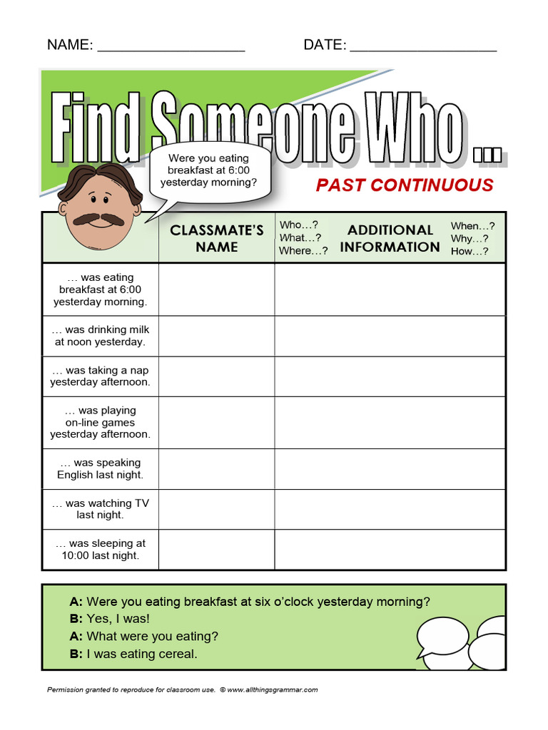 Past Continuous Worksheet | PDF