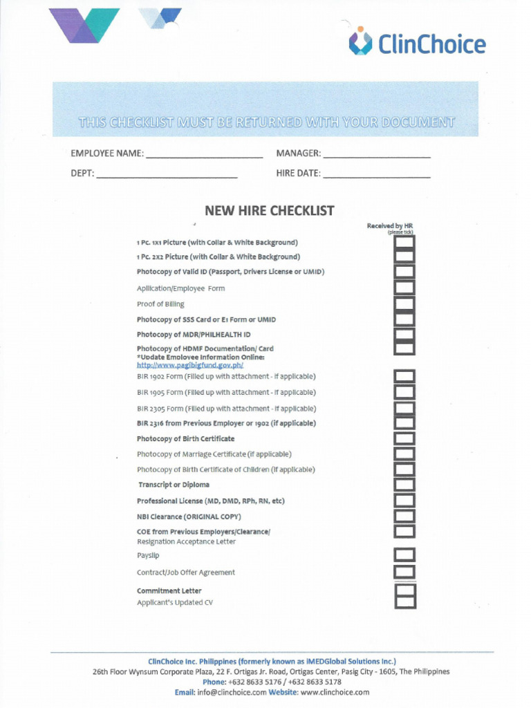 Pre Employment Checklist | PDF