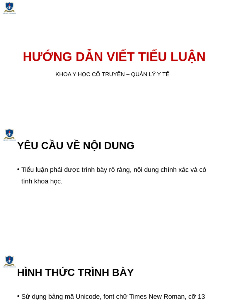 Hướng Dẫn Viết Tiểu Luận - Khoa Yhct - Quản Lý y Tế - Trường Đh Nguyễn Tất Thành | PDF