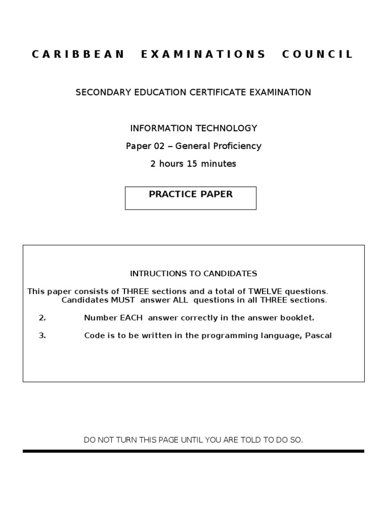 CXC Specimen Paper 2010 | Computer Hardware | Spreadsheet