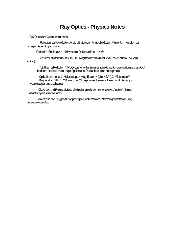 Ray Optics and Optical Instruments Guide | PDF