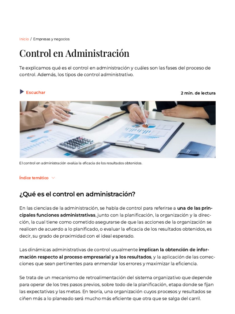 Tipos de Control Administrativo | PDF | Planificación | Medición