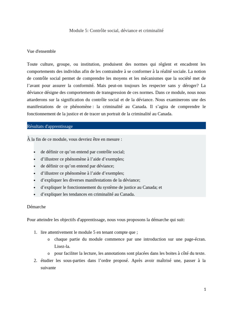 Module 5 - Contrôle Social, Déviance Et Criminalité | PDF | Déviance ...