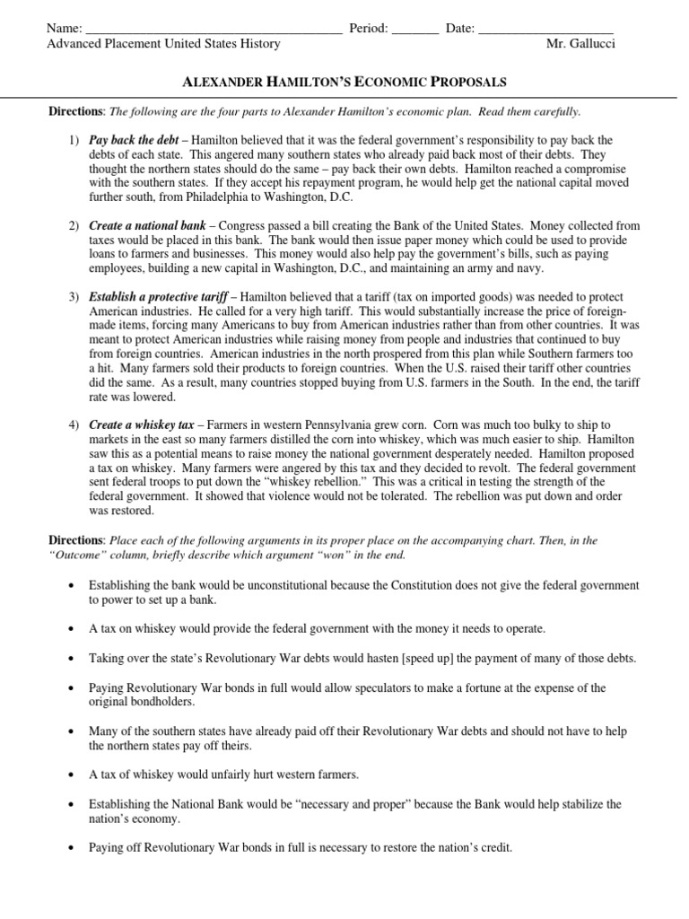 Alexander Hamilton's Economic Proposals | PDF | Alexander Hamilton ...