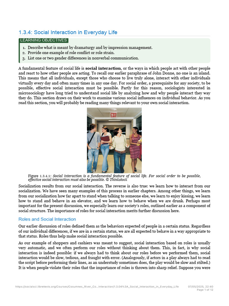 Social Interaction and Role Dynamics | PDF | Emotions | Nonverbal ...
