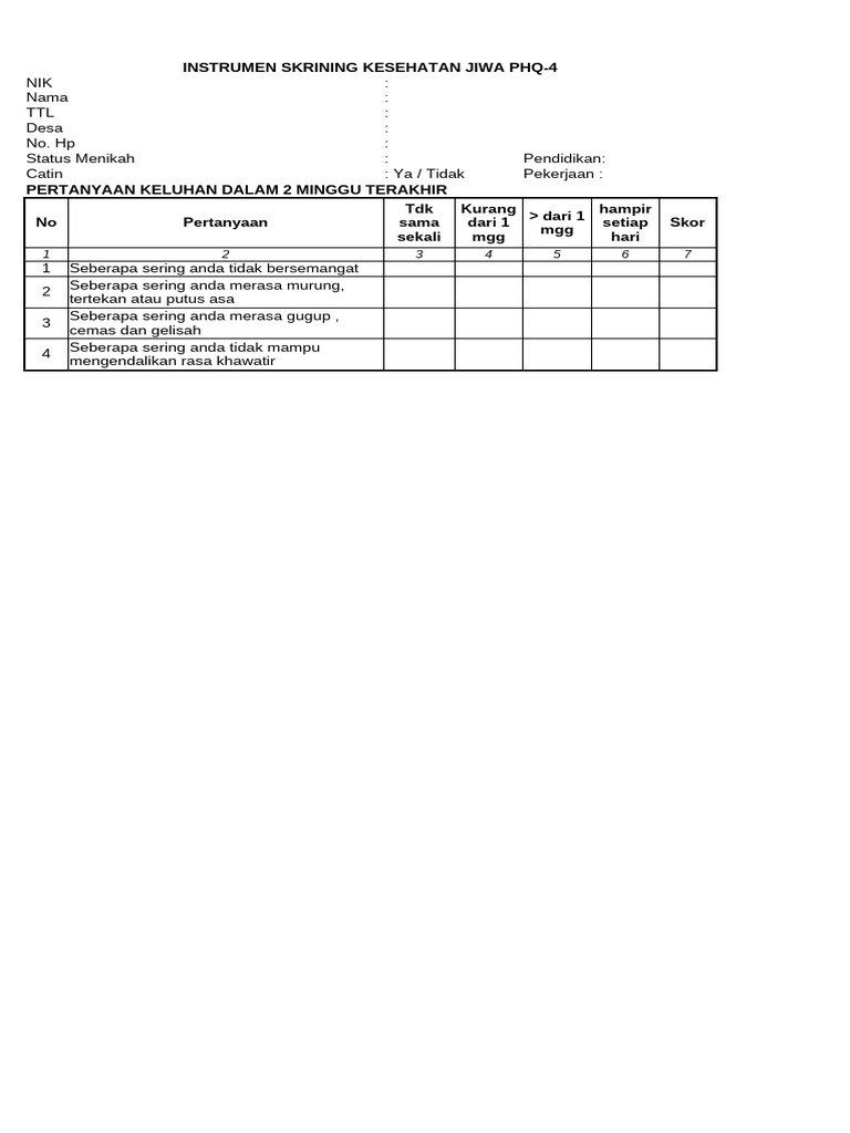 Skrining Kesehatan Jiwa PHQ-4 | PDF
