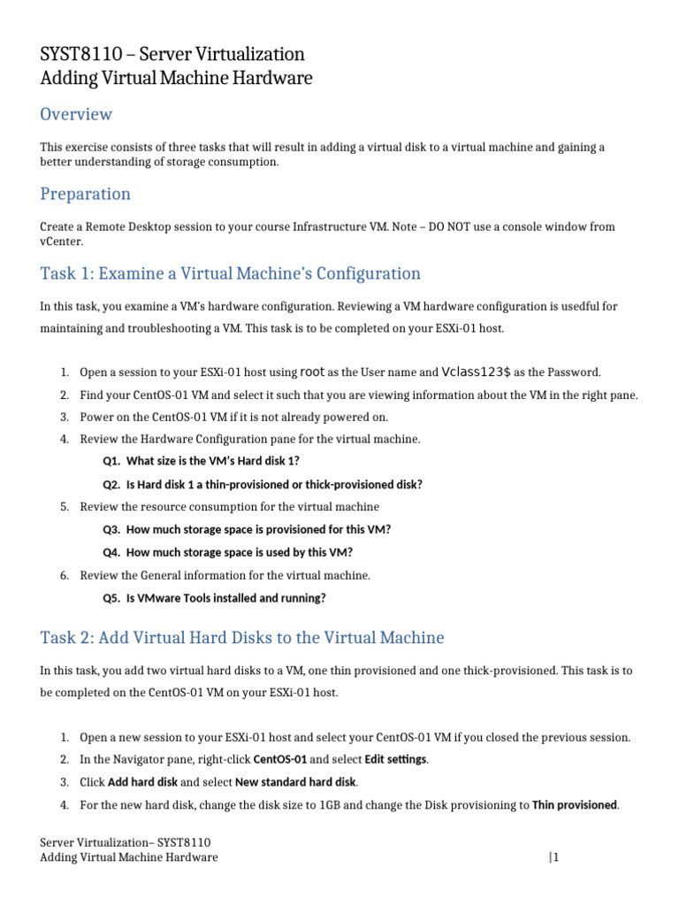 SYST8110 Lab 2A Adding VM Hardware | PDF | Virtual Machine | Virtualization