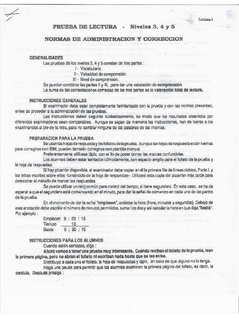 MANUAL TEST de Lectura Niveles3 4 5 | PDF