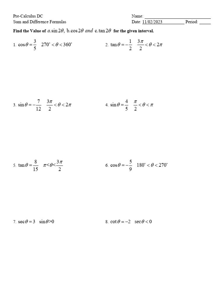 5 2024 HW Double Angle Formulas | PDF | Mathematics | Mathematical Analysis