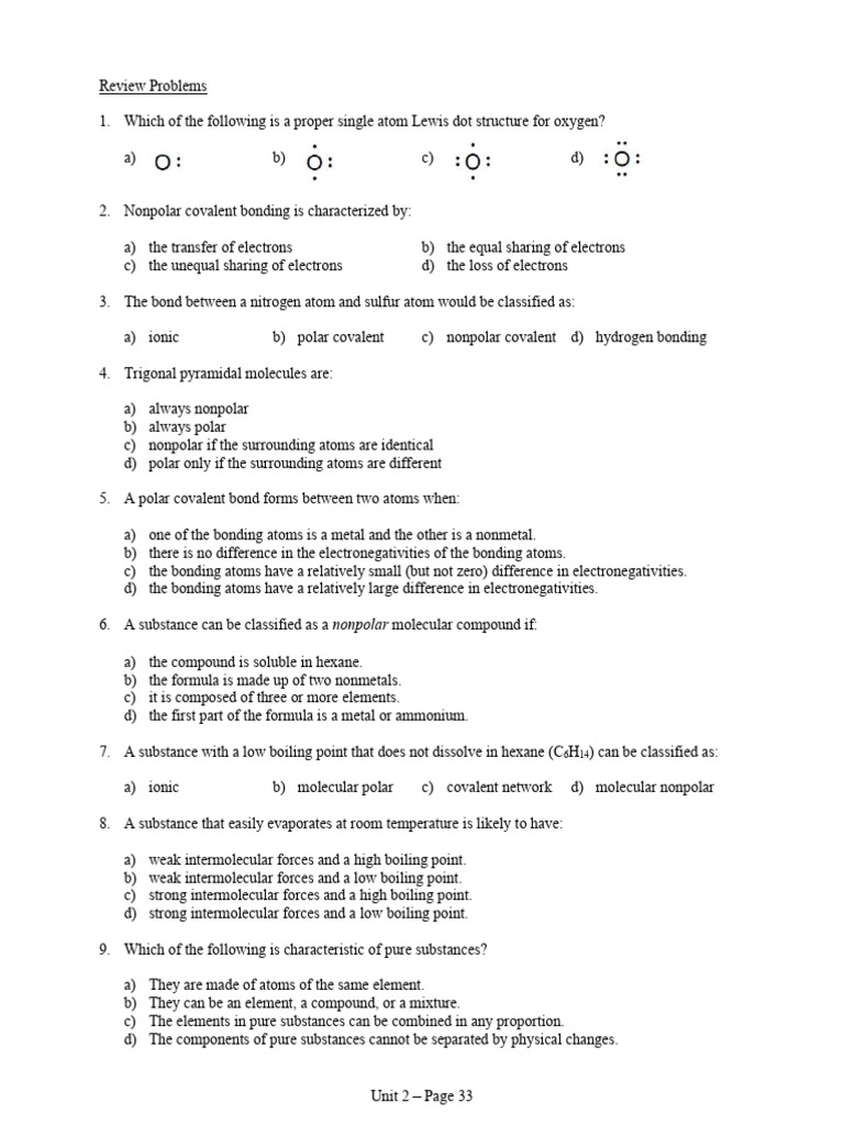 Unit 2 Review Problems With Answers | PDF | Chemical Polarity ...