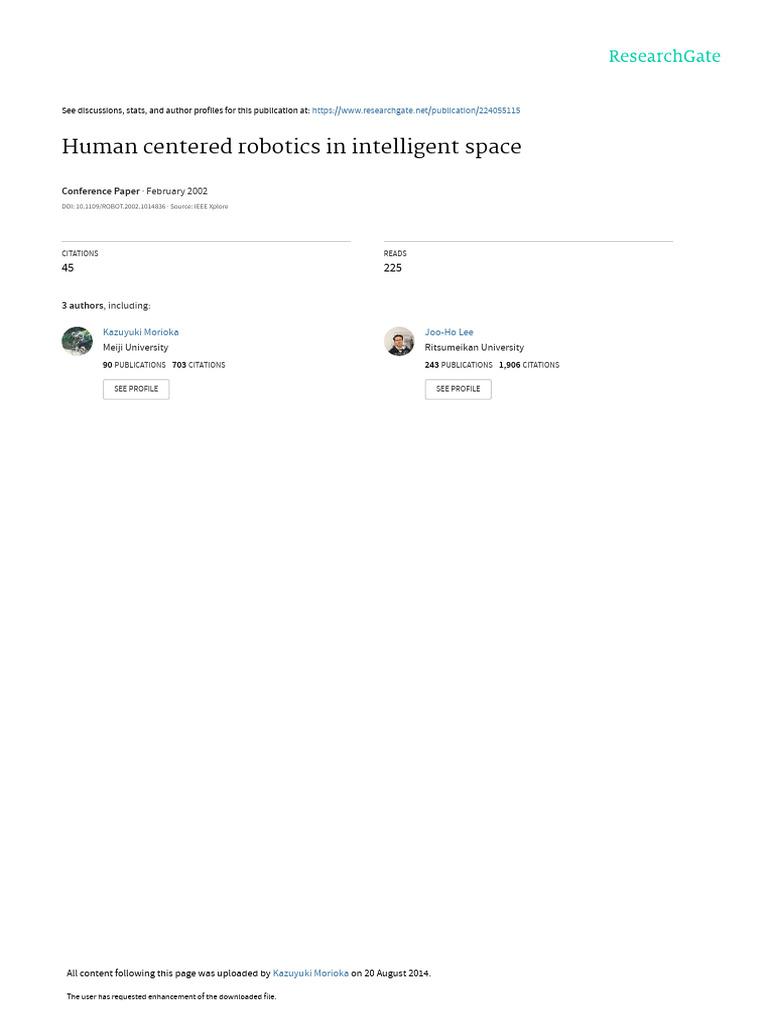 Human-Centered Robotics in iSpace | PDF | Computer Vision | Robot