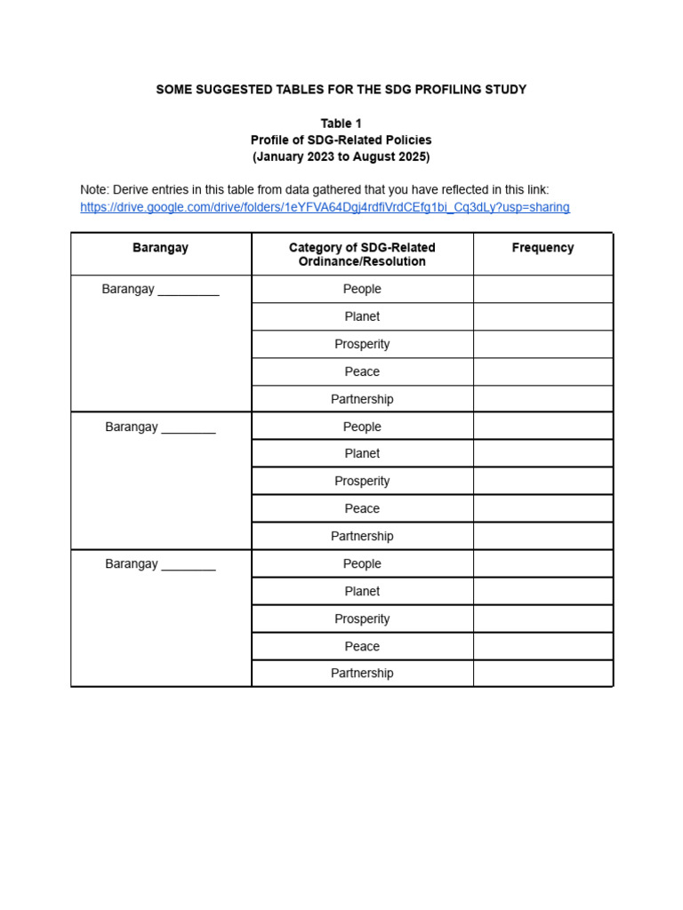 RG1B2 Suggested Tables For SDG | PDF