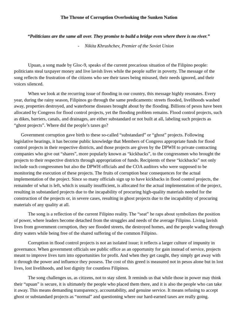 Upuan Reflection Paper | PDF | Political Corruption | Corruption
