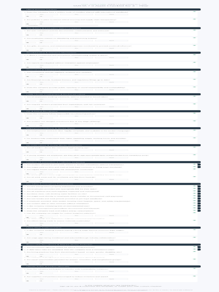 GoAudits - SMETA 7 0 Audit Checklist For 4 - Pillar (Sample) | PDF