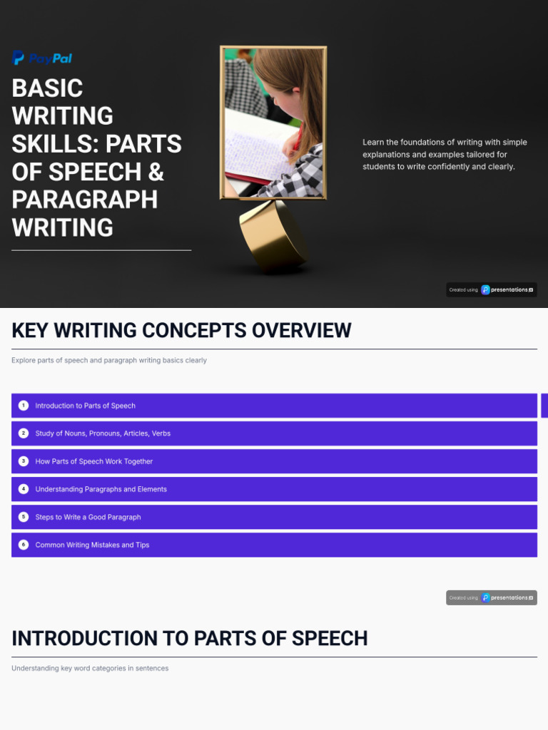 Fundamentals of Writing - Parts of Speech & Paragraphs | PDF