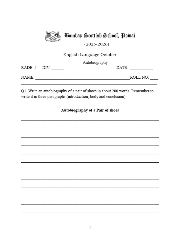 Autobiography Assignment for Shoes | PDF
