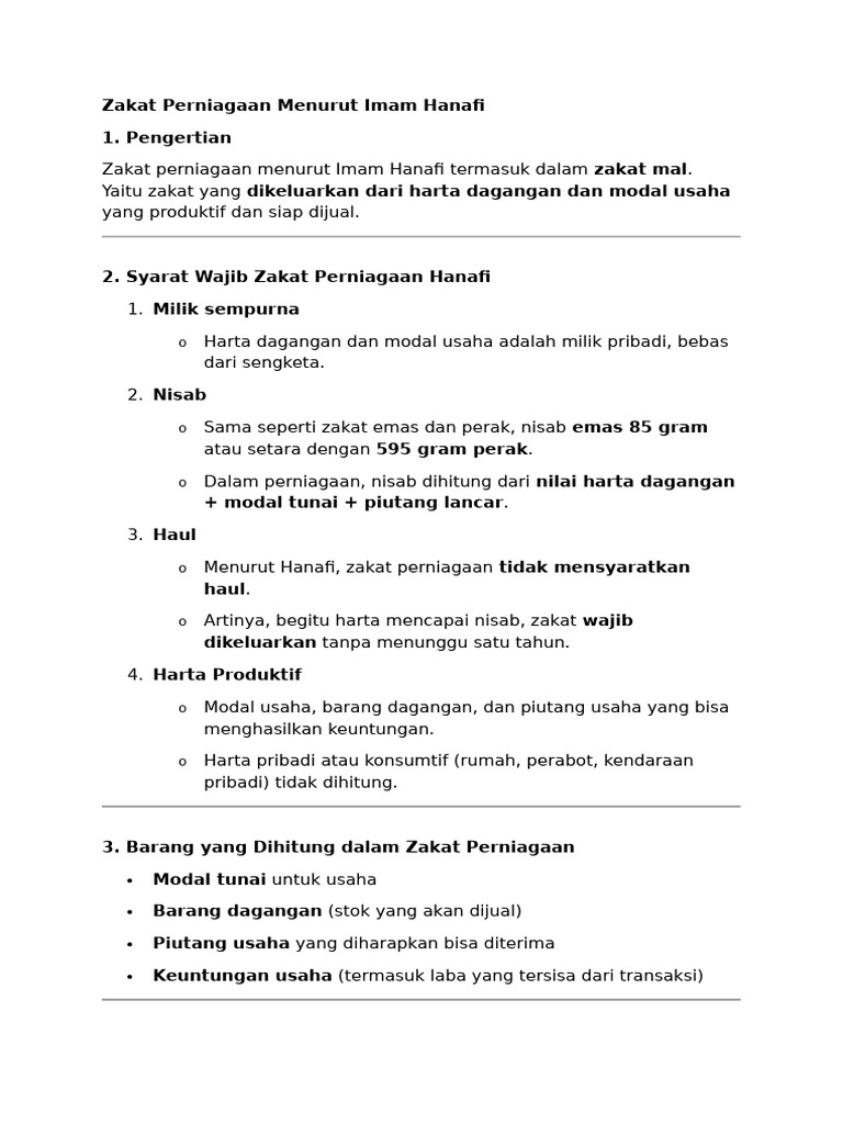 Zakat Perniagaan Menurut Imam Hanafi | PDF