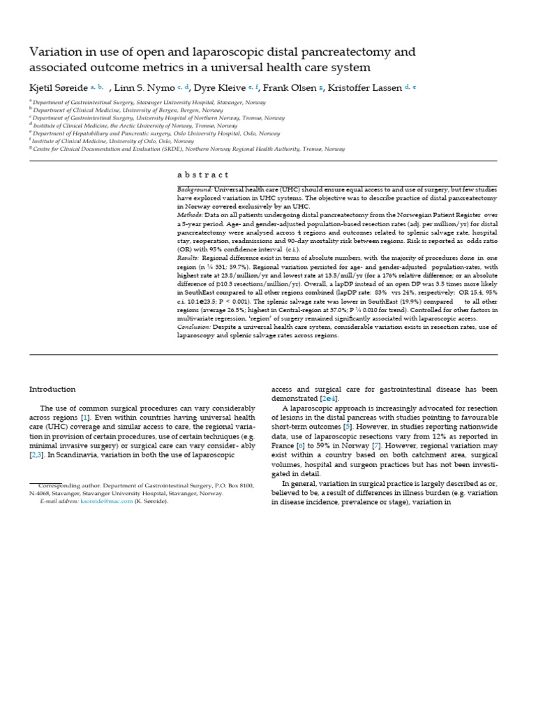 Variation in Use of Open and Laparoscopic Distal Pancreatectomy and ...