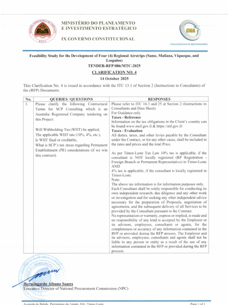 Clarification No.4 Tender RFP 086 MTC 2025 | PDF