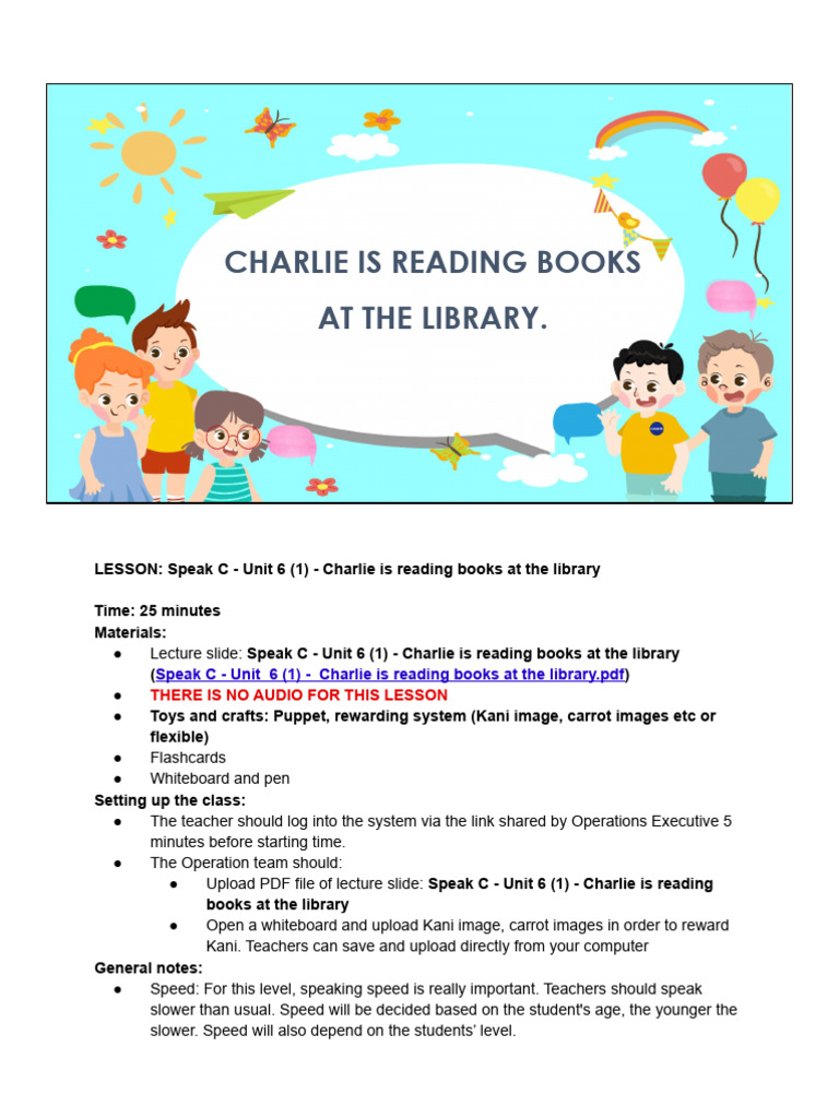 Charlie Reads at the Library Lesson | PDF | Question | Learning