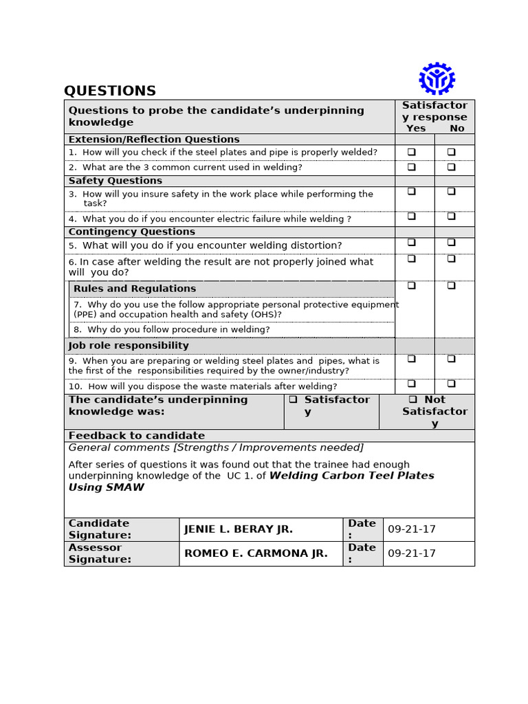 Welding Knowledge Assessment Questions | PDF | Welding | Construction