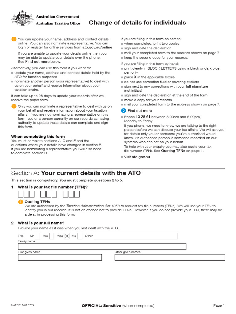 ATO Change of Registration Details Form | PDF | Identity Document