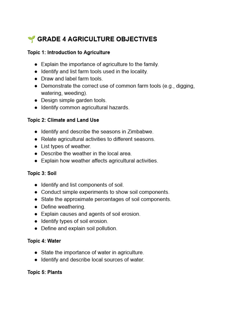 Grade 4-6 Agriculture Objectives | PDF | Agriculture | Soil