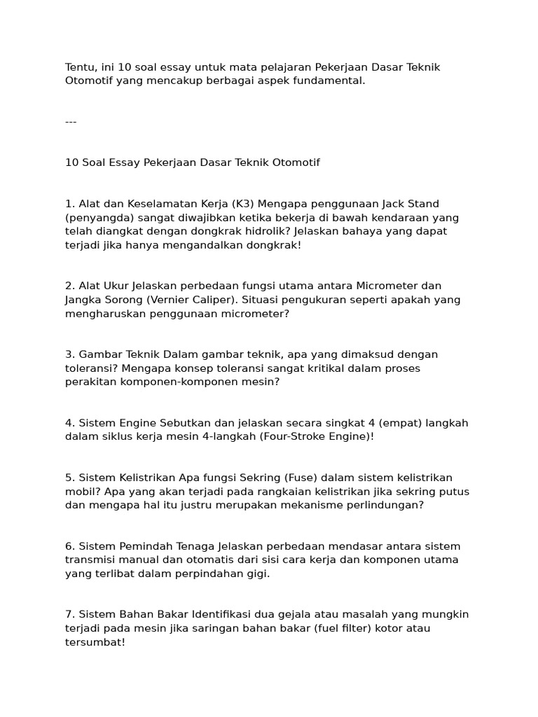 Soal Pdto Kelas X TBSM | PDF