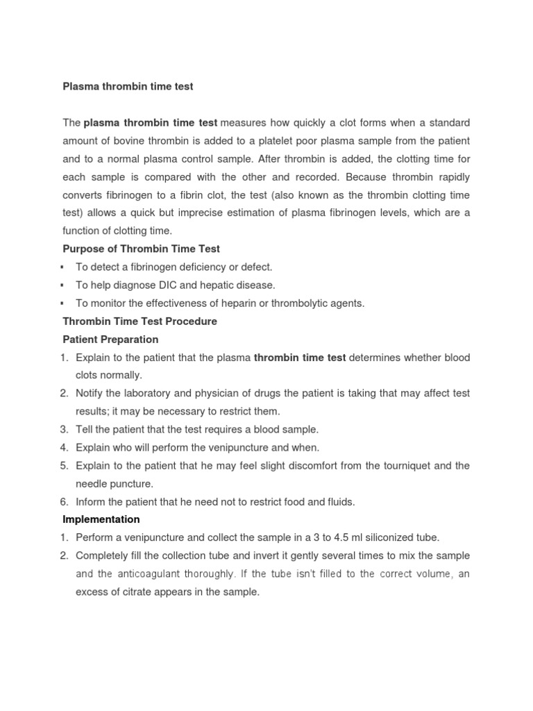 Thrombin Time Test | Download Free PDF | Coagulation | Body Fluids