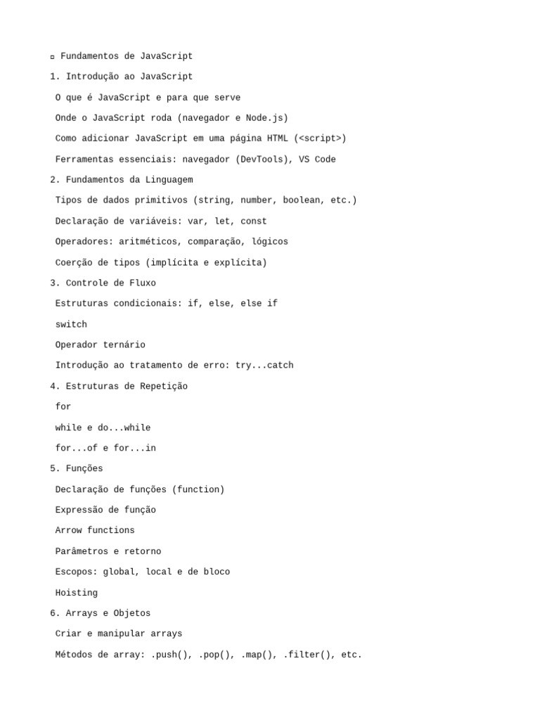Fundamentos do JavaScript: Guia Completo | PDF