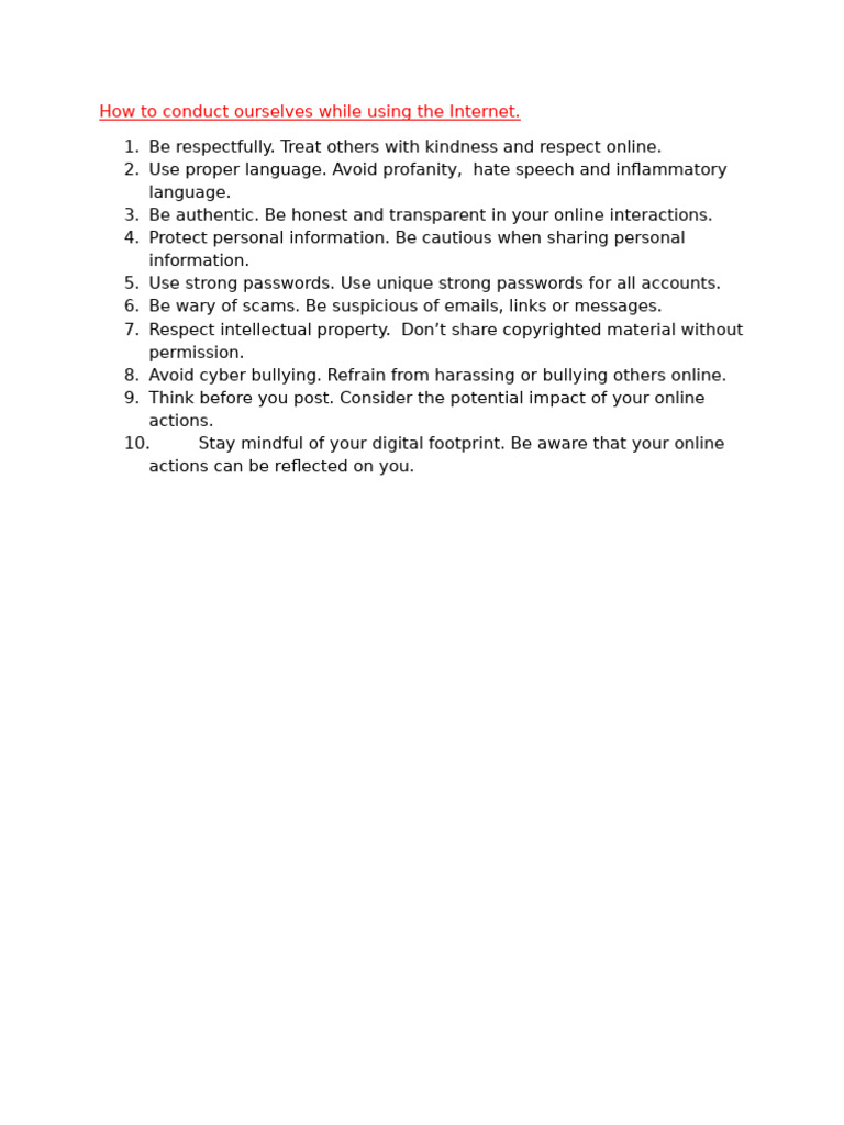 How To Conduct Ourselves While Using The Internet | PDF