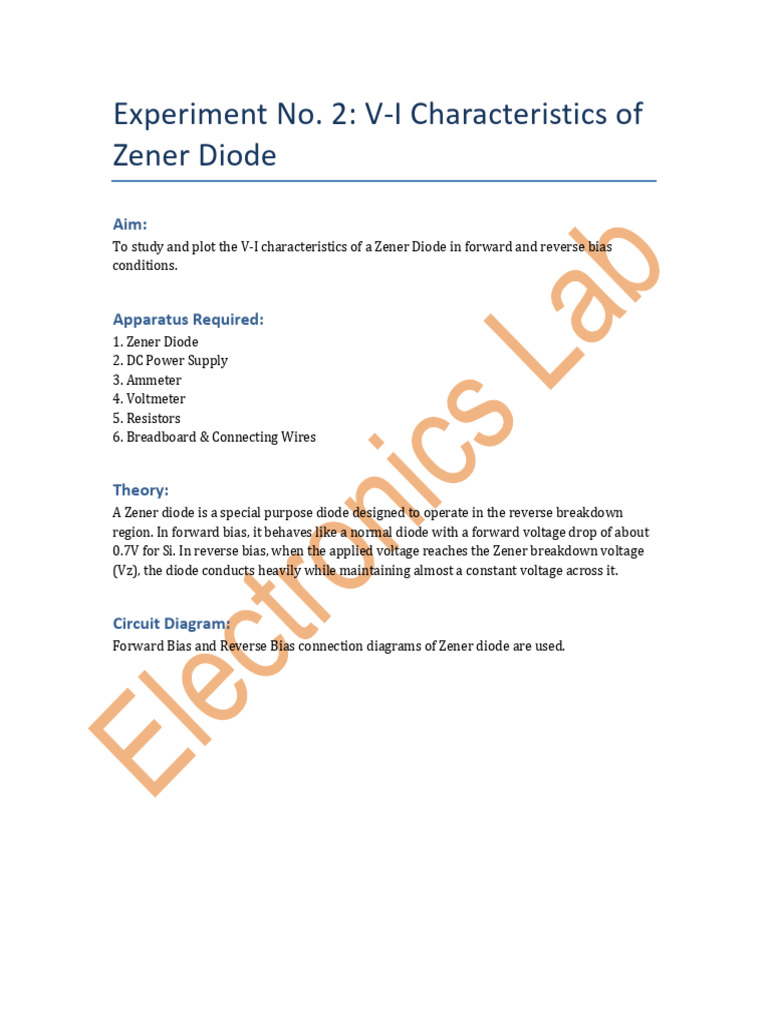 Zener Diode V-I Characteristics Experiment | PDF