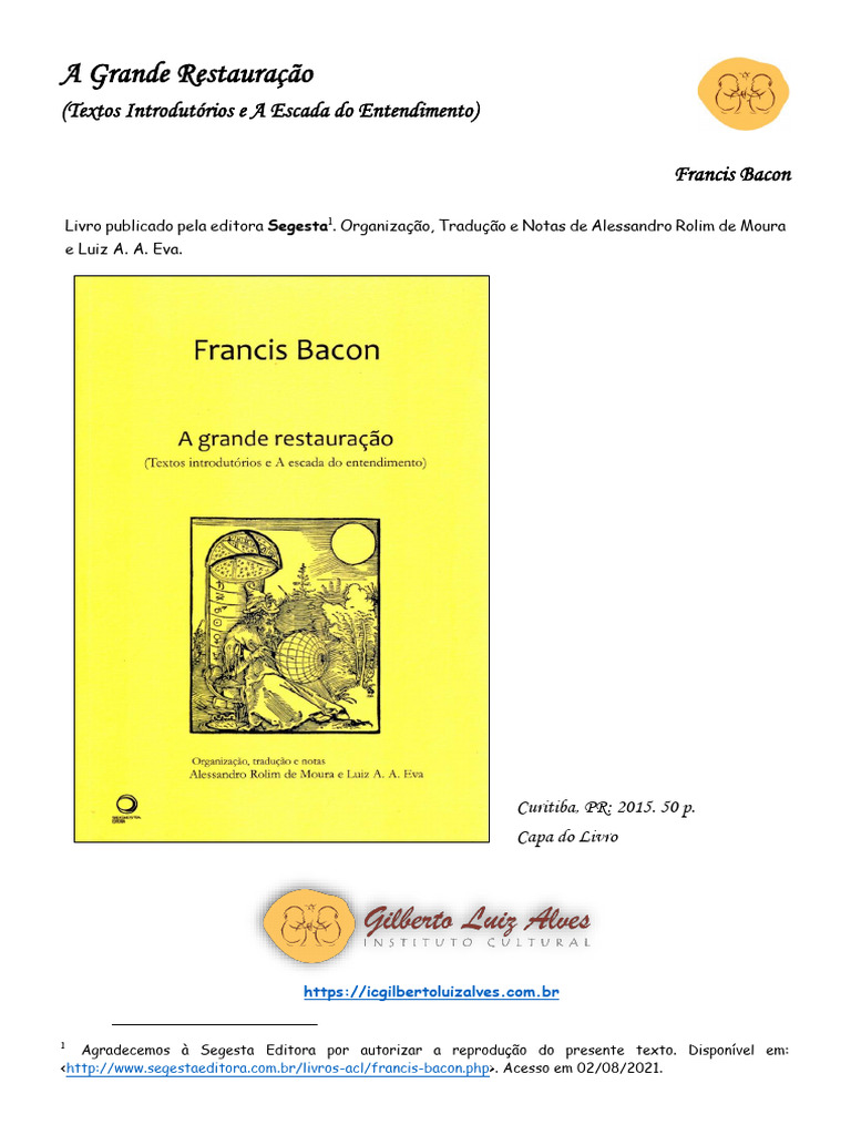 A Grande Restauração (Instauratio Magna) - Francis Bacon | PDF ...