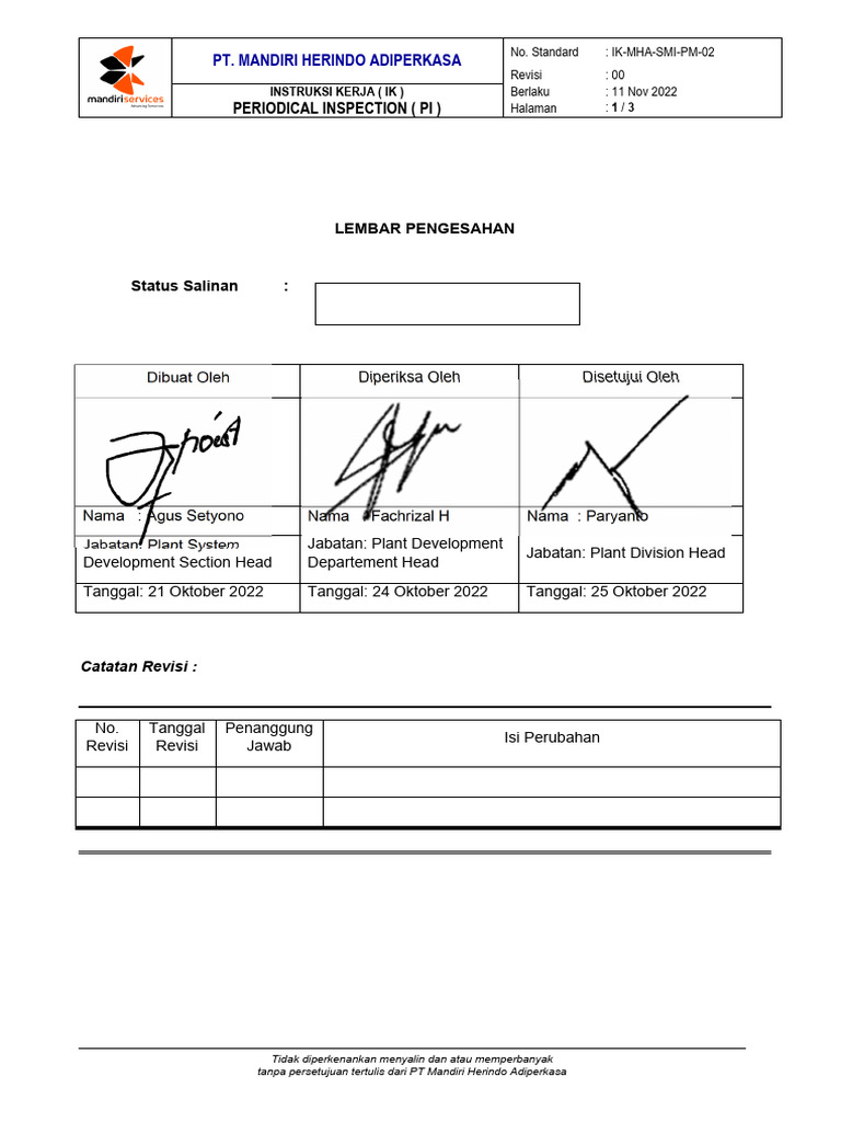 Instruksi Kerja Periodical Inspection | PDF