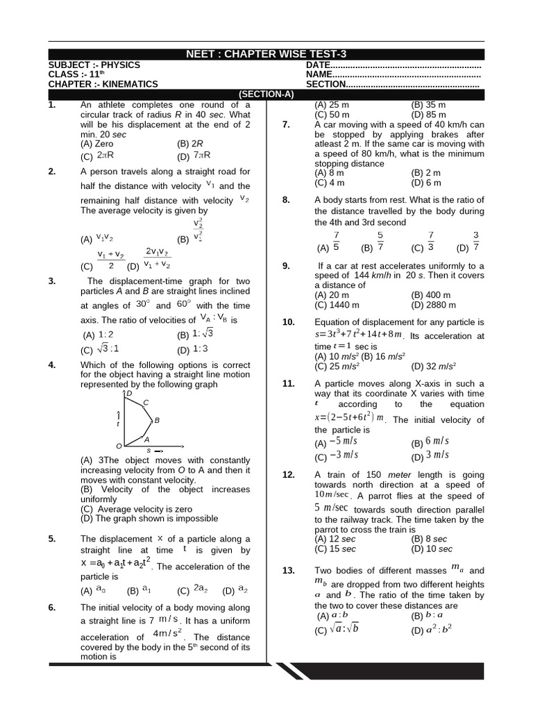 1 - Kinematics - Question | PDF | Velocity | Acceleration