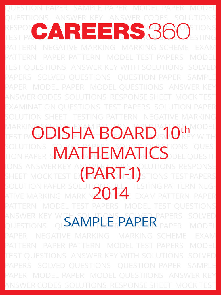 Odisha Board 10th Mathematics Part 1 Sample Paper 2014 - 1760623001078 ...