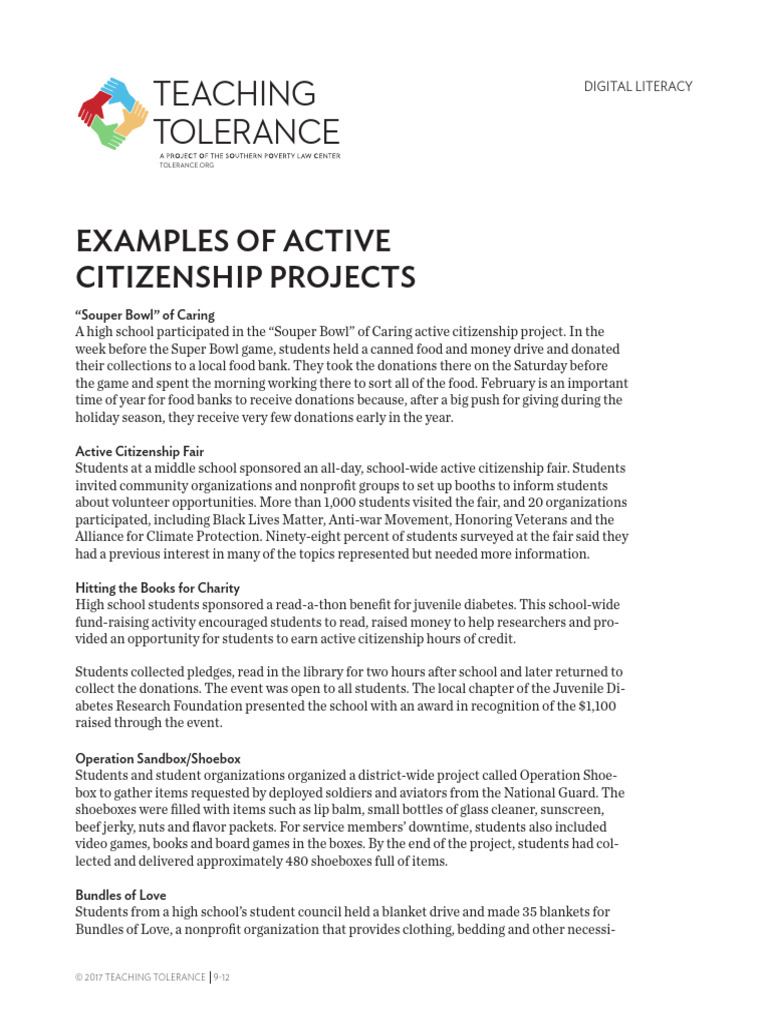 Active Citizenship Projects for Students | PDF