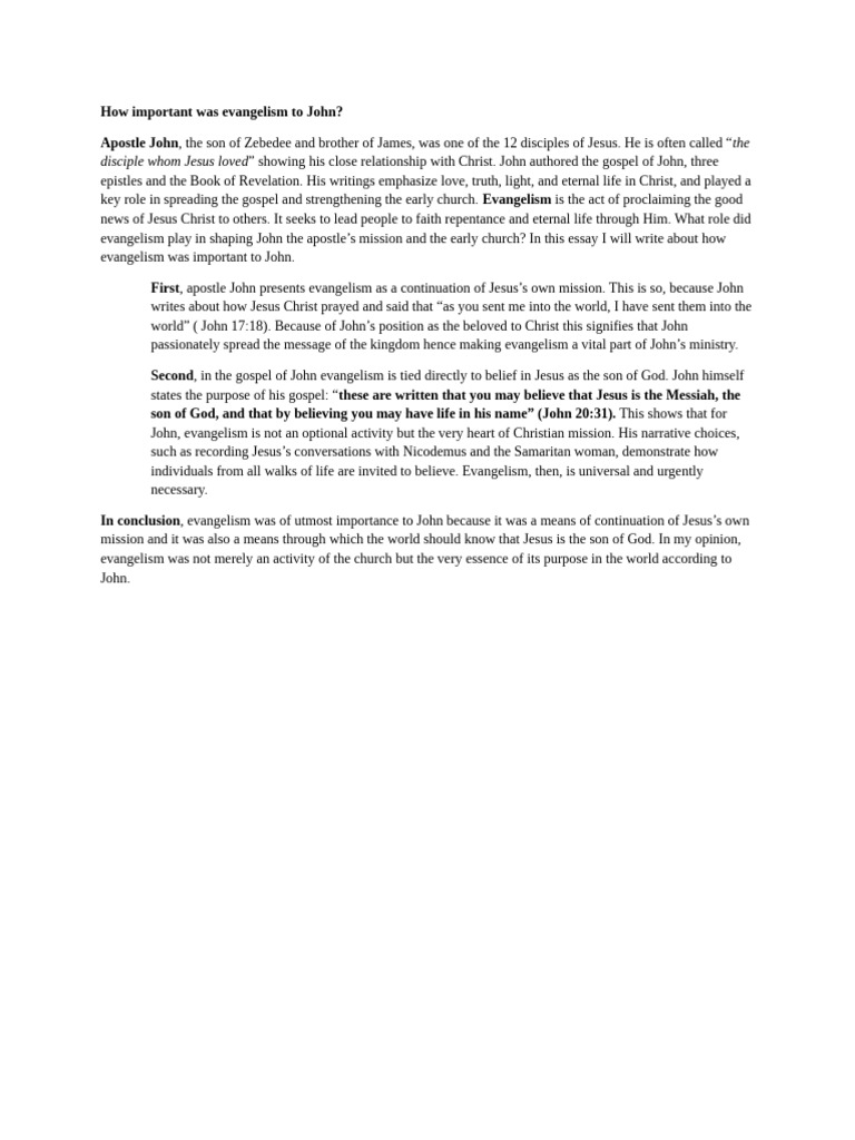 How Important Was Evangelism To John. Timothy Mukisa Galiwango | PDF