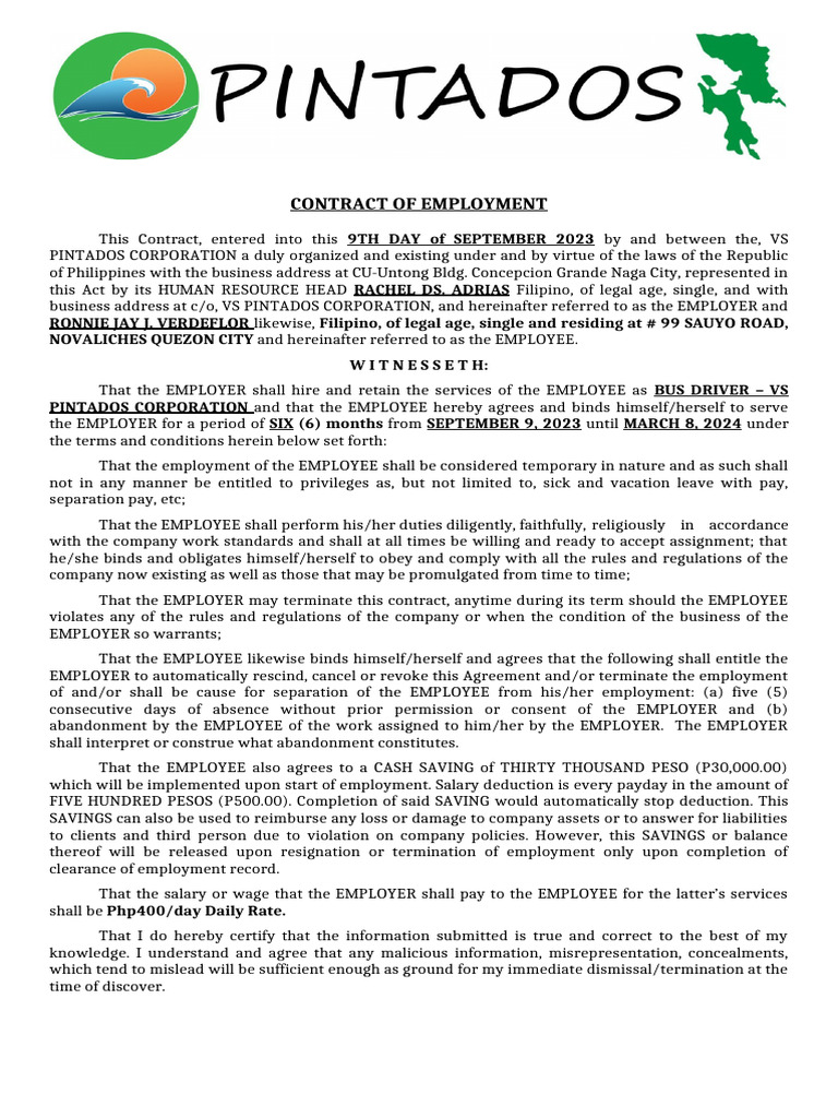 VSP - Contract of Employment | PDF | Employment | Common Law