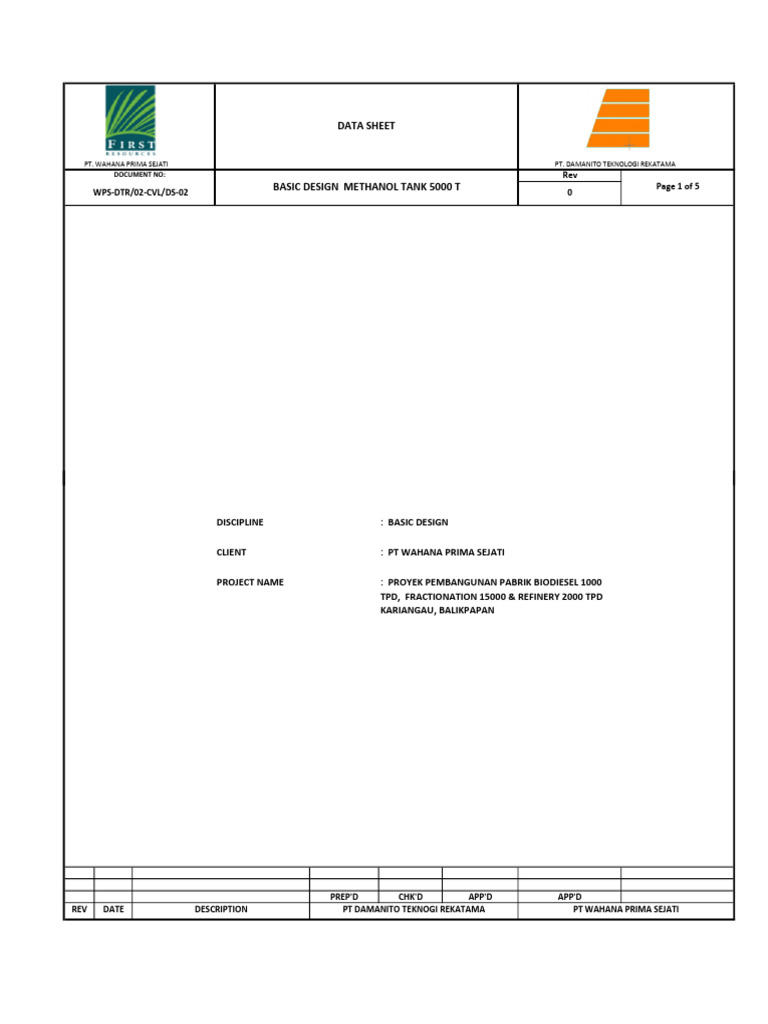 Basic Design Methanol Tank 5000 T | PDF | Civil Engineering | Liquids