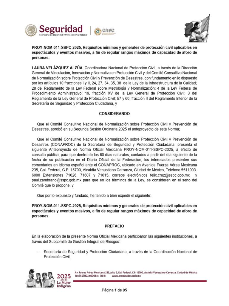 PROY NOM 011 SSPC 2025 Espect Culos y Eventos Masivos 1758238611 | PDF | Defensa Civil | México