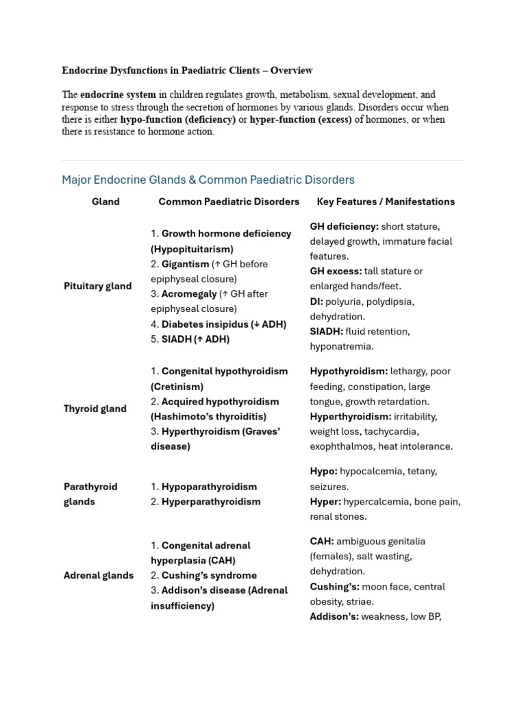 Endocrine Dysfunctions in Paediatric Clients | PDF | Endocrine System ...