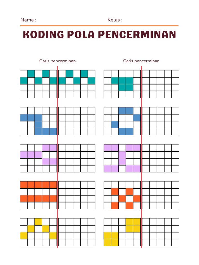 Koding Pola Pencerminan Lembar Kerja Mewarnai Seni Rupa Warna Warni ...