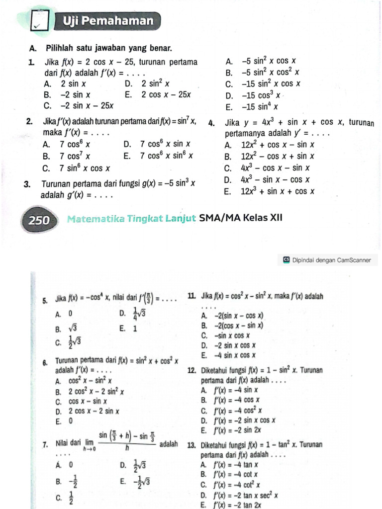 Latihan Soal Turunan Fungsi Trigonometri | PDF