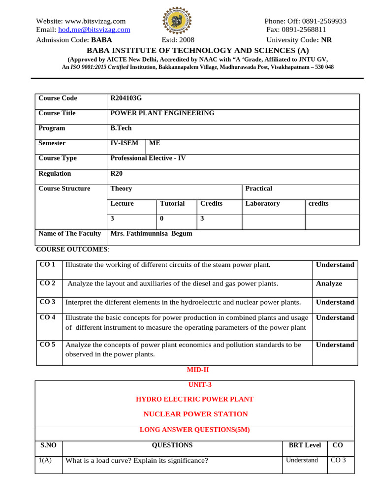 Power Plant Engineering Course Overview | PDF | Nuclear Reactor | Power ...